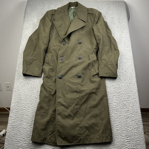 Jackets & Coats | Vintage Military Overcoat Mens 38 R Green Serge Wool ...